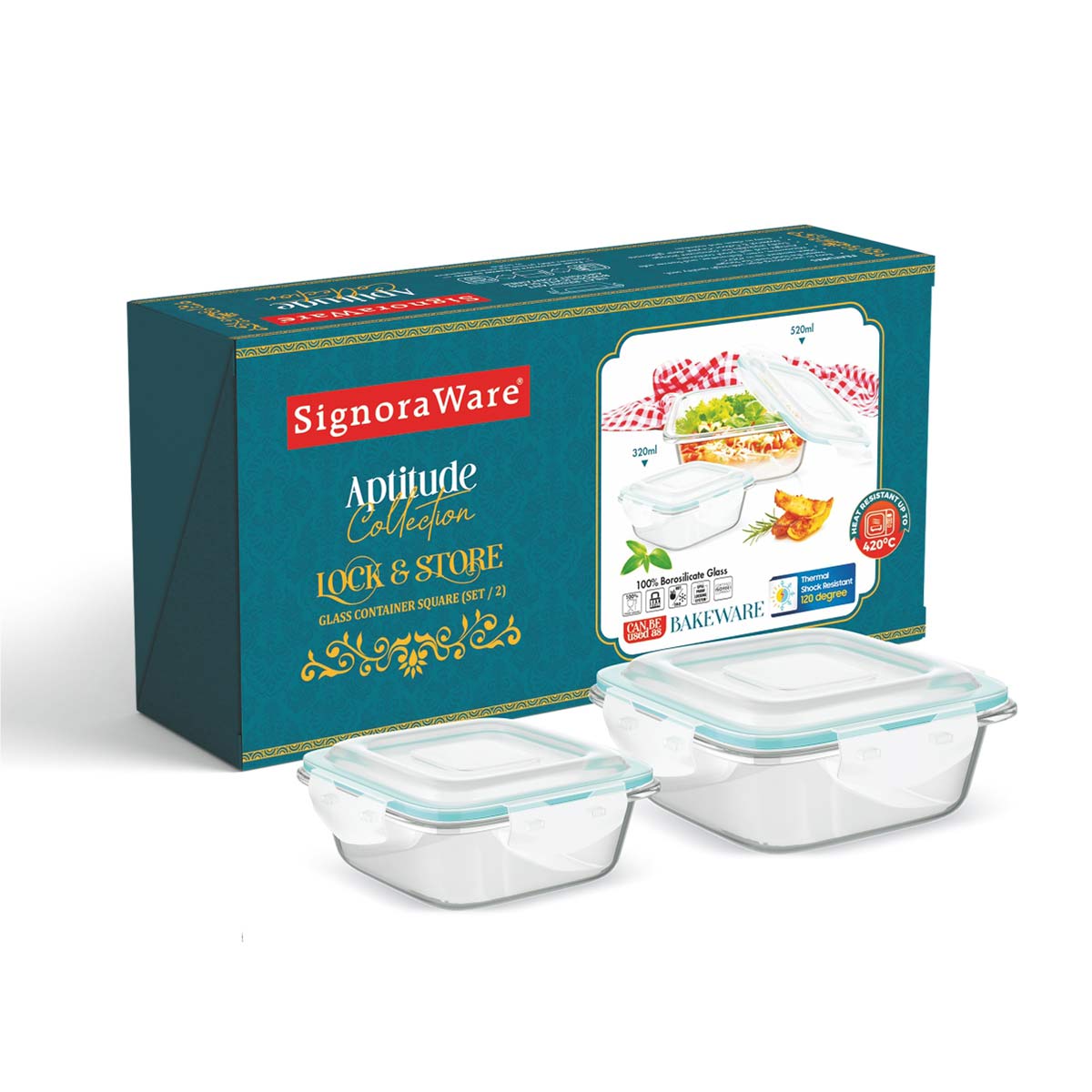 Aptitude Collection - Lock N Store Square 520ml+320ml (Set/2) – Signoraware