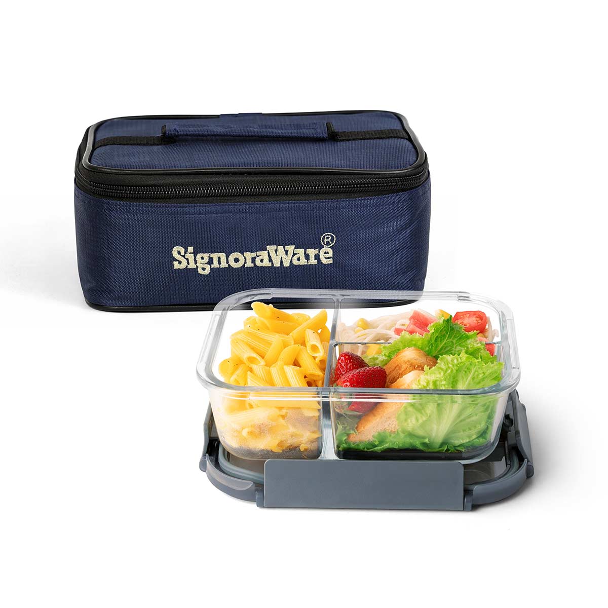 Slim Glass Lunch Box with Bag (3 Partitions) – Signoraware