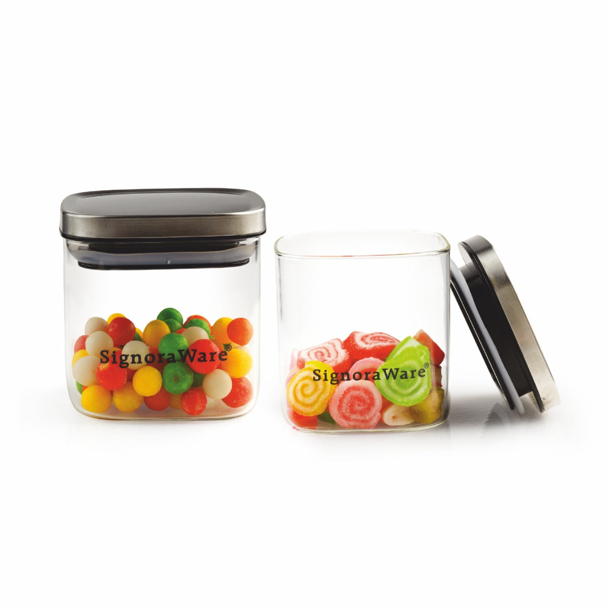 Trison Square Glass Jar with Steel Lid 500ml (Set of 2) – Signoraware