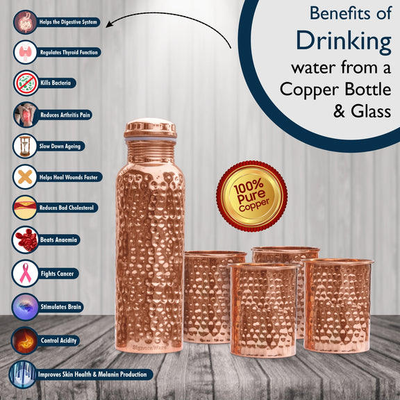 Hammered Bottle with 4 Glasses (Copper) – Signoraware