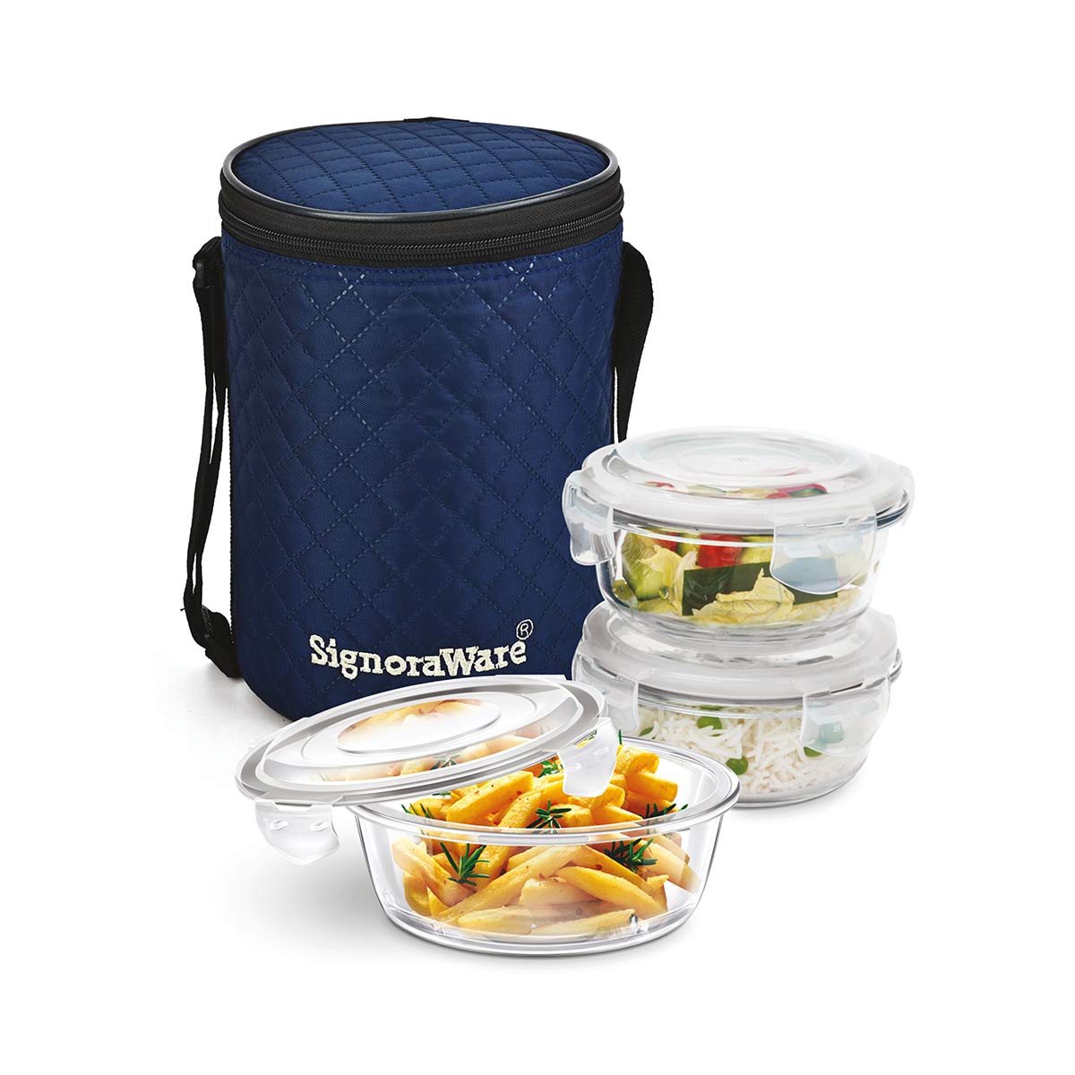 Safe Store Tempered Glass Lunch Box (Round) 3 Tier – Signoraware