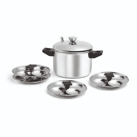 Modern Steel Idli Cooker with Sandwich Bottom 4 Plates | Stainless Ste ...